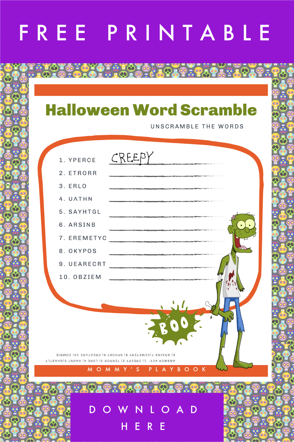 FREE PRINTABLE: Halloween Word Scramble Worksheet - Mommy's Playbook