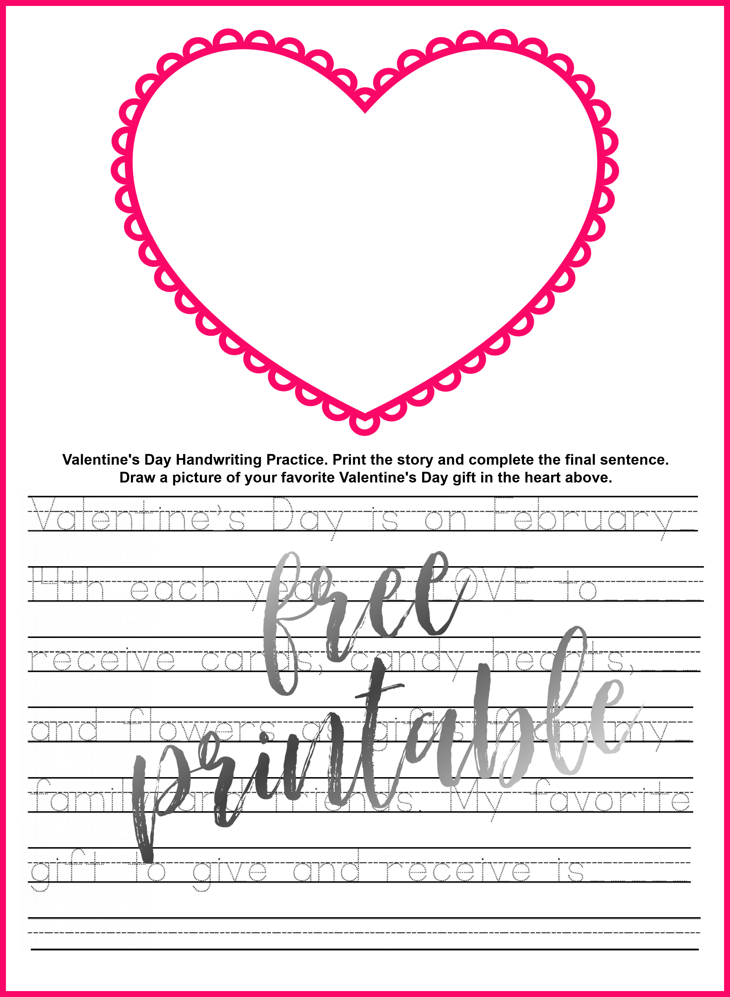FREE PRINTABLE: Valentine's Day Handwriting Practice - Mommy's Playbook
